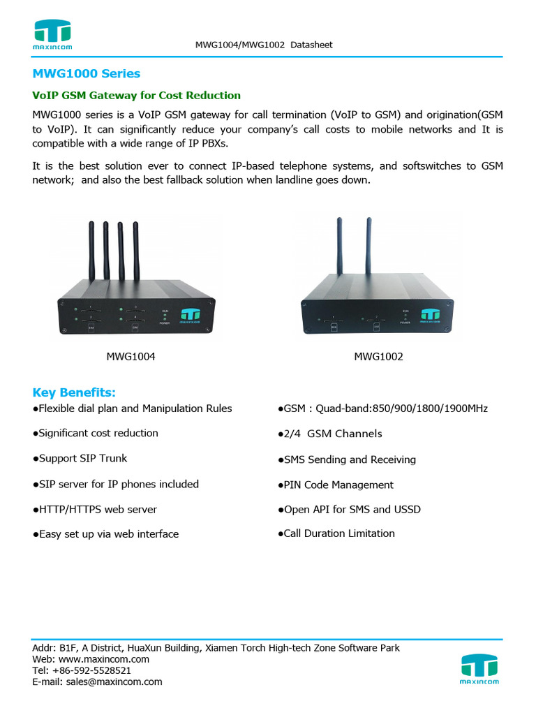 VoIP GSM Gateway MWG1000 Series Datasheet | PDF | Session Initiation Protocol | Voice Over Ip