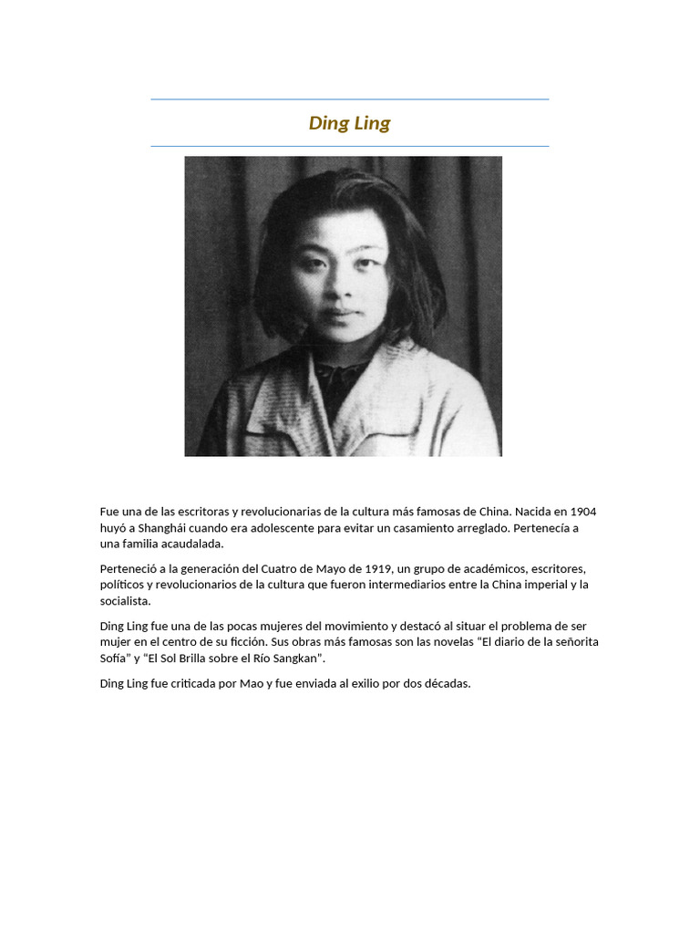 Vida y obra de Ding Ling, escritora china | PDF