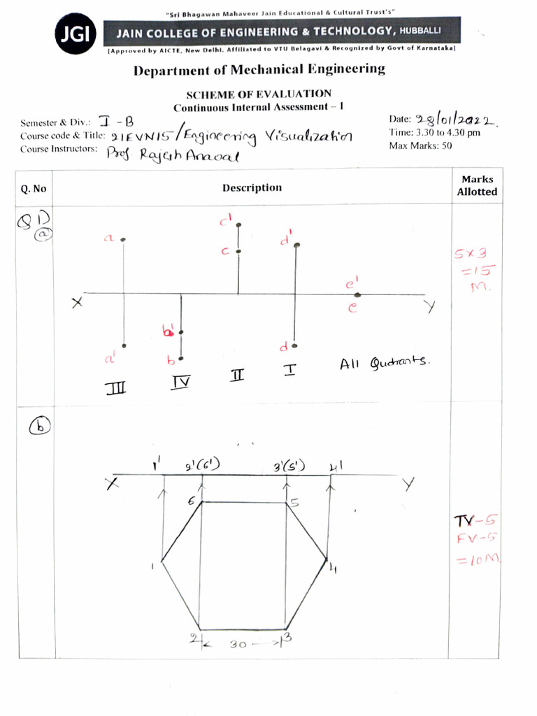 ENGINEERING VISUALIZATION CIE 1, QP and Detailed Solution | PDF