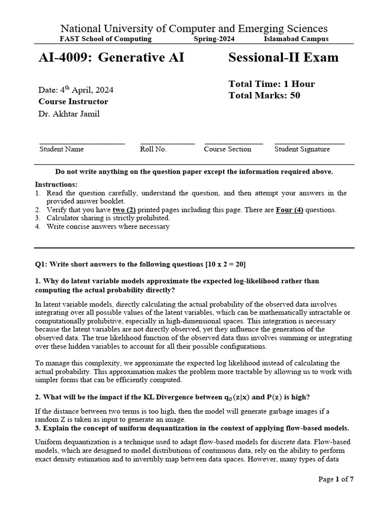 Sessional-II Exam Solution Spring 2024 | PDF | Machine Learning | Statistical Theory