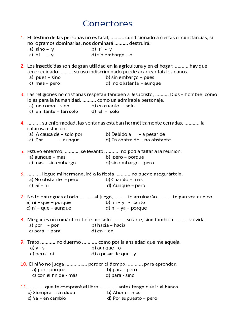 Conectores - Práctica | PDF | Juegos y actividades | Hogar, jardinería ...
