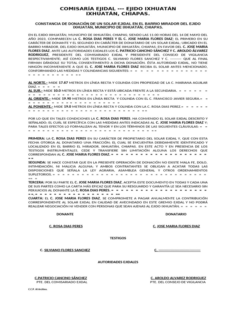 Donación de Solar Ejidal en Ixhuatán | PDF | Donación