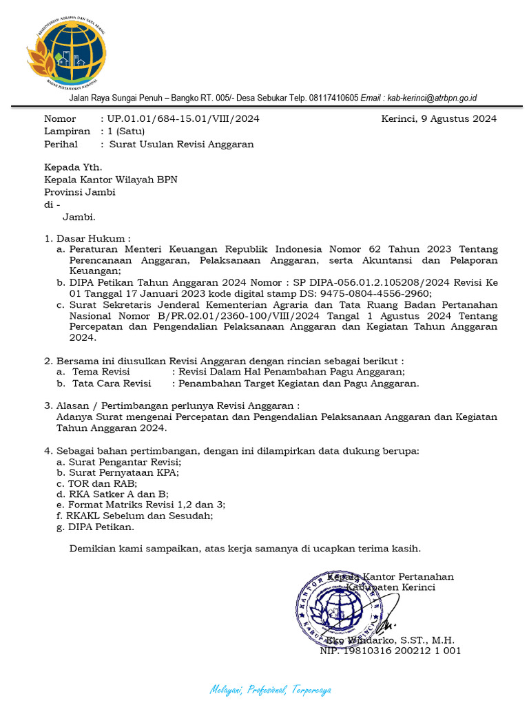 Surat Usulan Revisi Anggaran | PDF