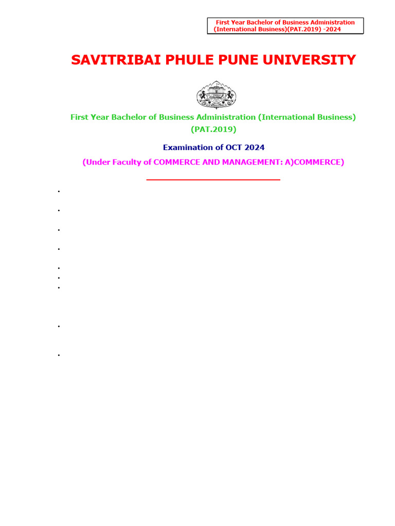 First Year BACHELOR-OF-BUSINESS ADMINISTRATION (INTERNATIONAL-BUSINESS ...