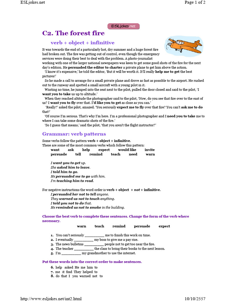 C2. The Forest Fire - Verb + Object + Infinitive-I Want You To Do It ...