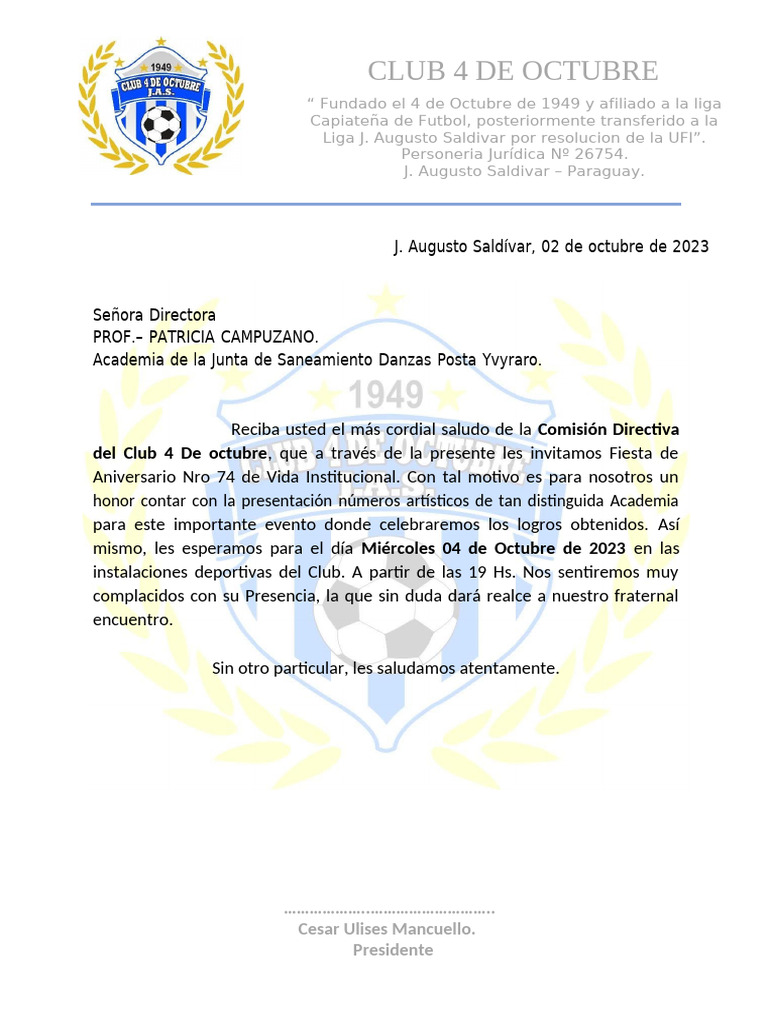 Pedido Academia de La Junta Posta Yvyraro | PDF