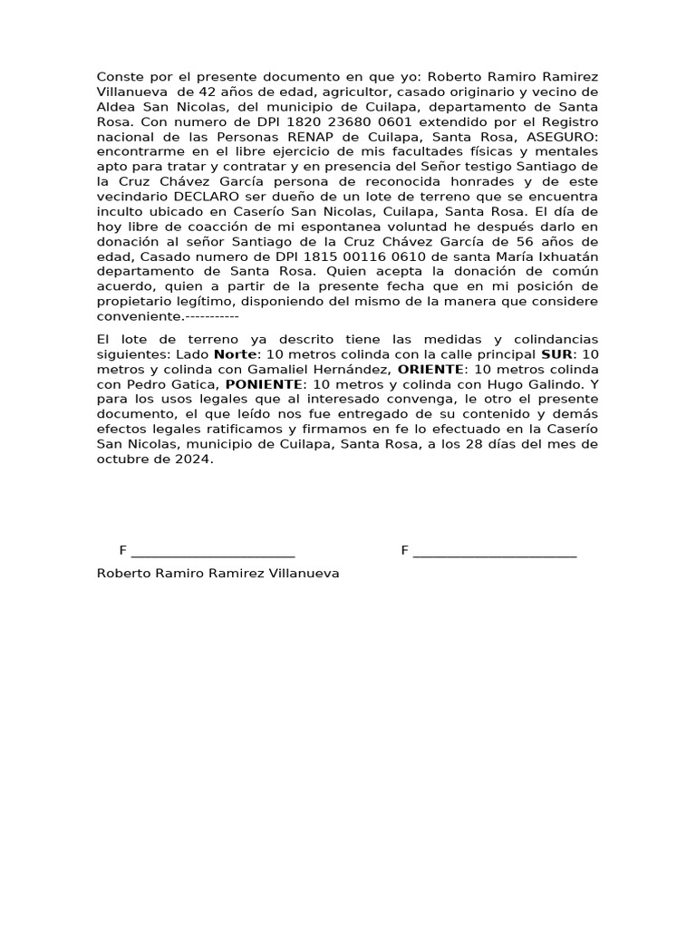 Conste Por El Presente Documento en Que Yo | PDF | Política | Viajes y ...