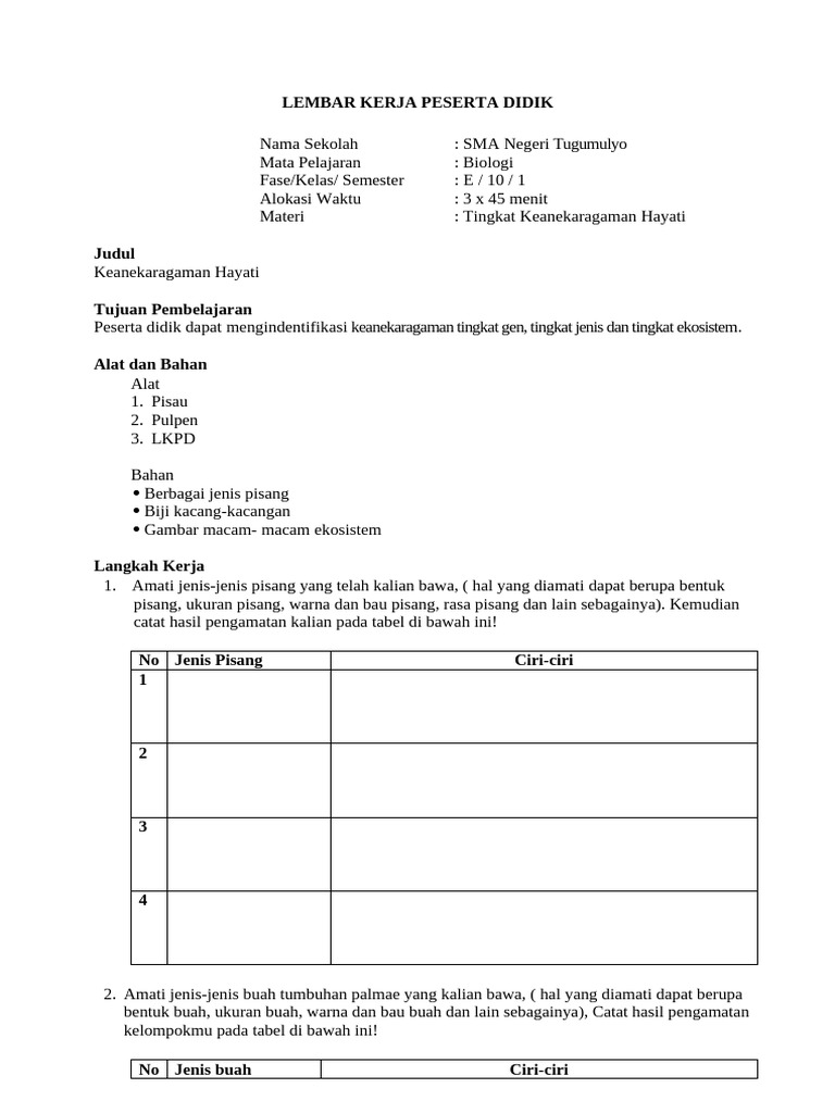 LKPD Keanekaragaman Hayati 1 HVS | PDF