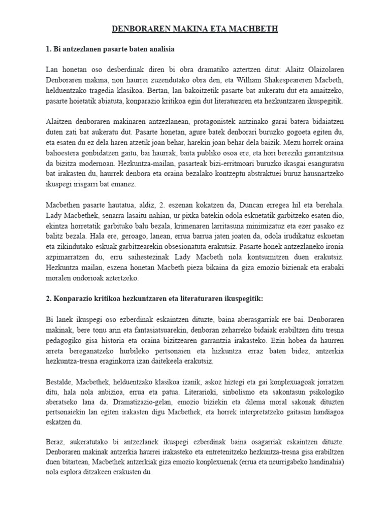 DENBORAREN MAKINA ETA MACHBETH | PDF