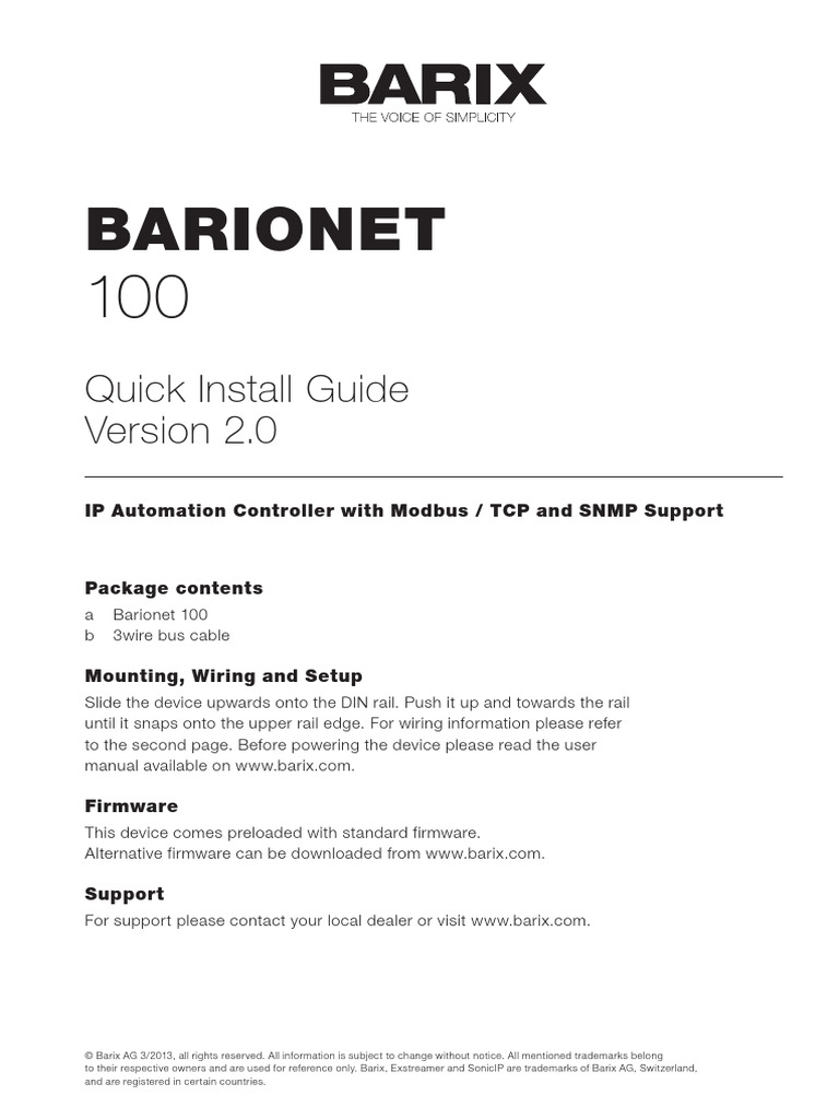 Barionet 100 Quick Install Guide HP2 | PDF | Computer Network | Network ...