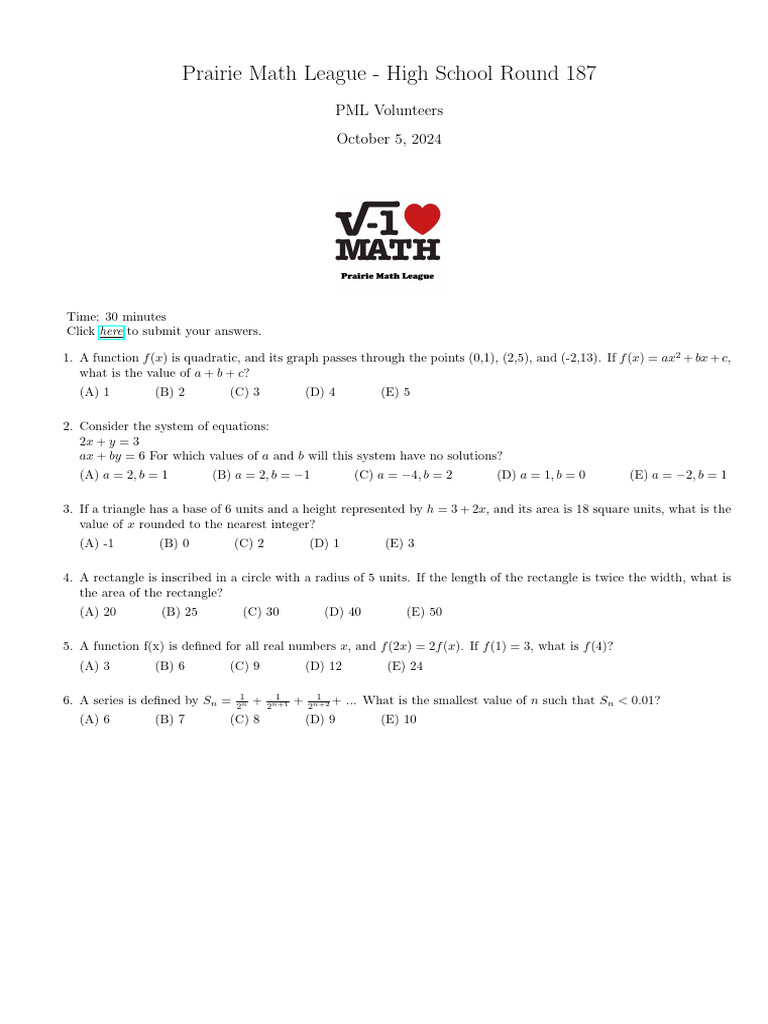 Prairie Math League HS R187 | PDF