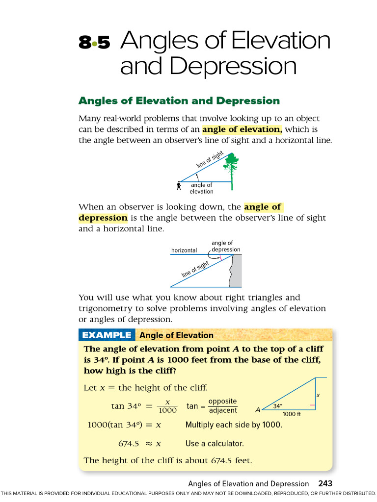 Quick Review Math Handbook - Angles of Elevation and Depression | PDF ...