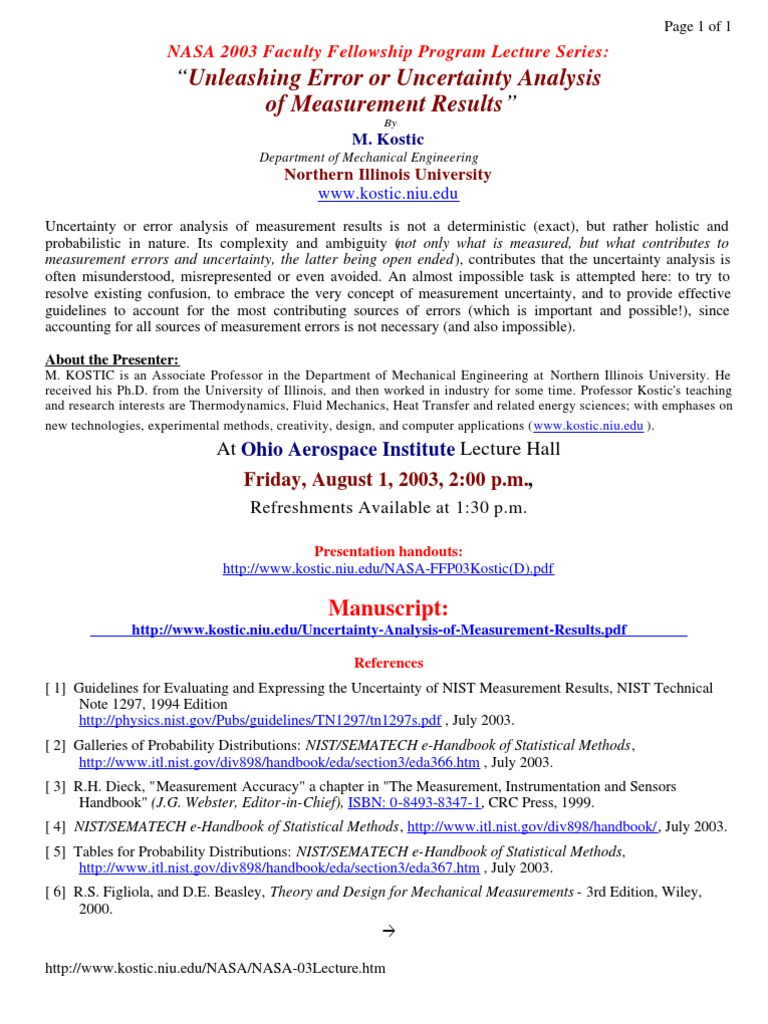 Uncertainty Analysis of Measurement Results | PDF | Uncertainty ...