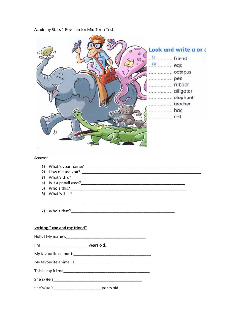 Academy Stars 1 Revision for Mid Term Test | PDF