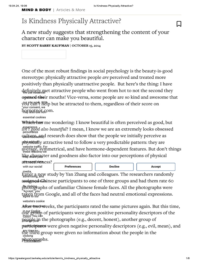 Kindness and Physical Attractiveness | PDF | Physical Attractiveness ...