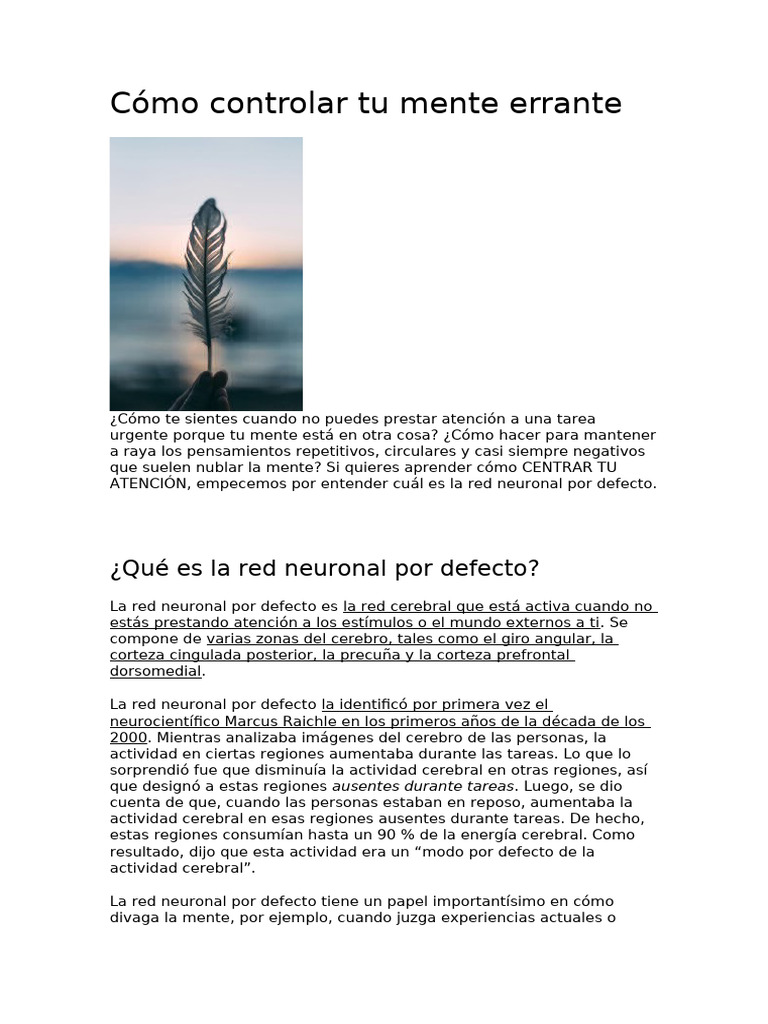 Cómo Controlar Tu Mente Errante | PDF | Mente | Cerebro