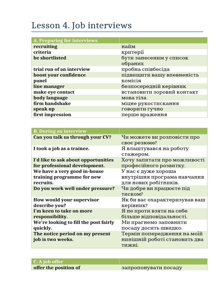 Lesson 4. Job Interviews | PDF
