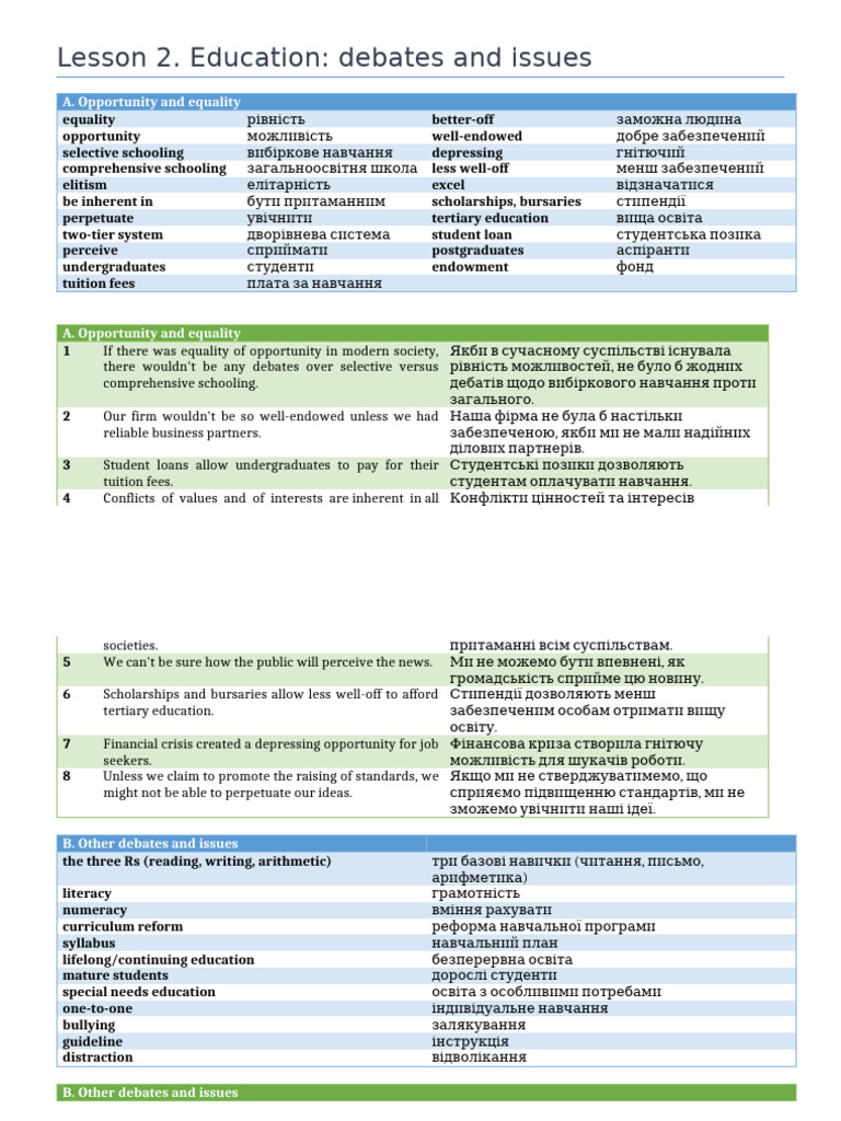 Lesson 2. Education, Debates and Issues | PDF