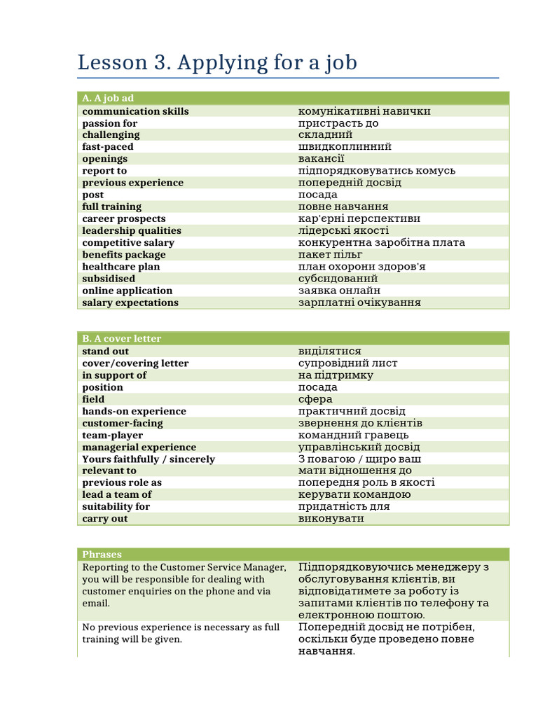 Lesson 3. Applying For A Job | PDF