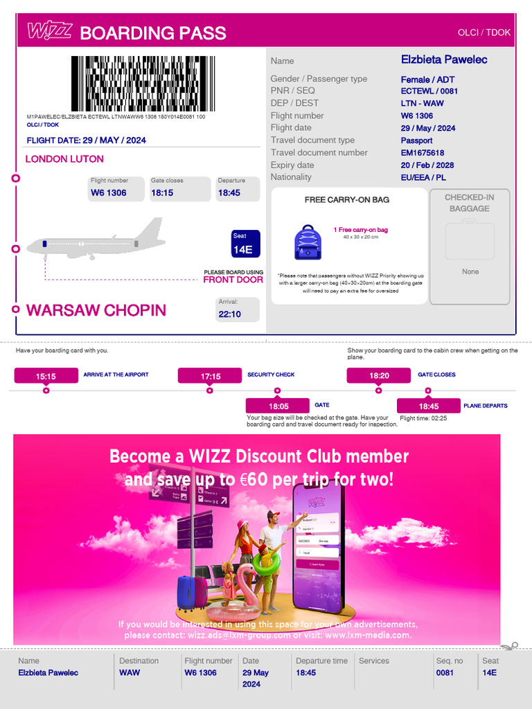 BoardingCard 363807286 LTN WAW | PDF | Transport | Aviation
