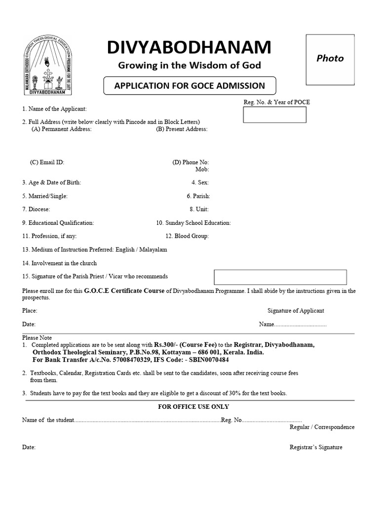 G.O.C.E Admission Application Form | PDF