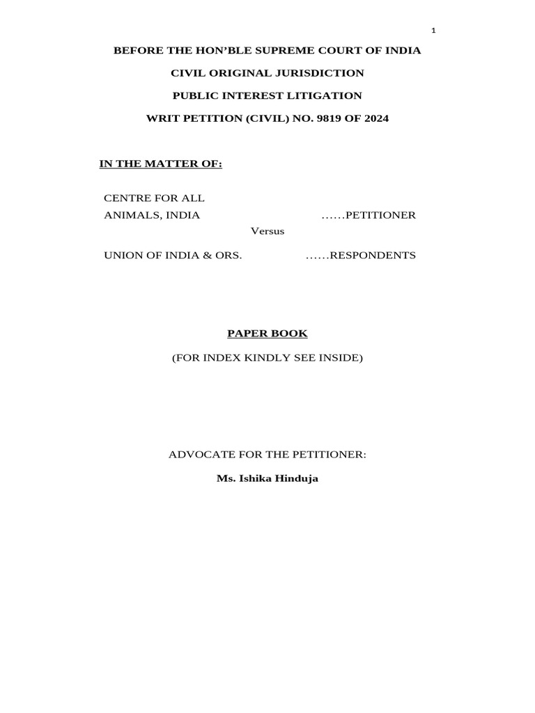 Before The Hon'Ble Supreme Court of India Civil Original Jurisdiction ...