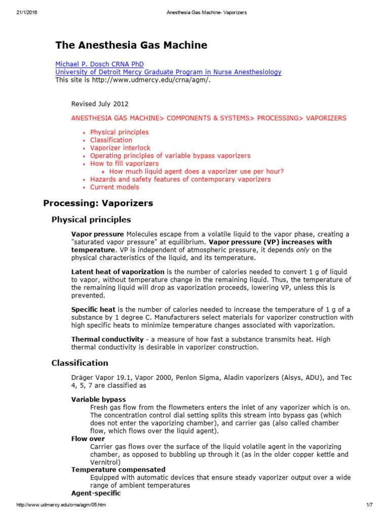 Anesthesia Gas Machine- Vaporizers | PDF | Liquids | Gases