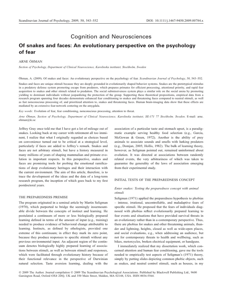 Scandinavian J Psychology - 2009 - ÖHMAN - of Snakes and Faces An ...