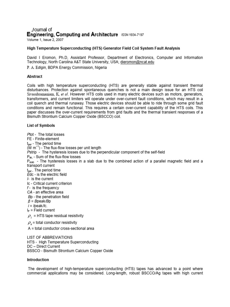 High Temperature Superconducting Hts Generator Field Coil System Fault Analysis Pdf