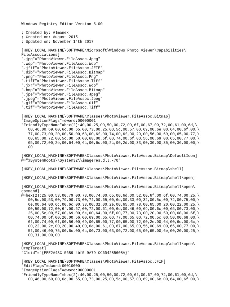 Включение средства просмотра фотографий в Windows 10, 11.reg | PDF | Windows Registry | Computer ...
