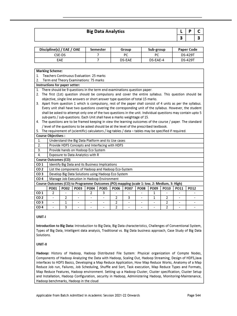 Syllabus_Semester7 | PDF | Apache Hadoop | Statistics Syllabus_Semester7 | PDF | Apache Hadoop | Statistics