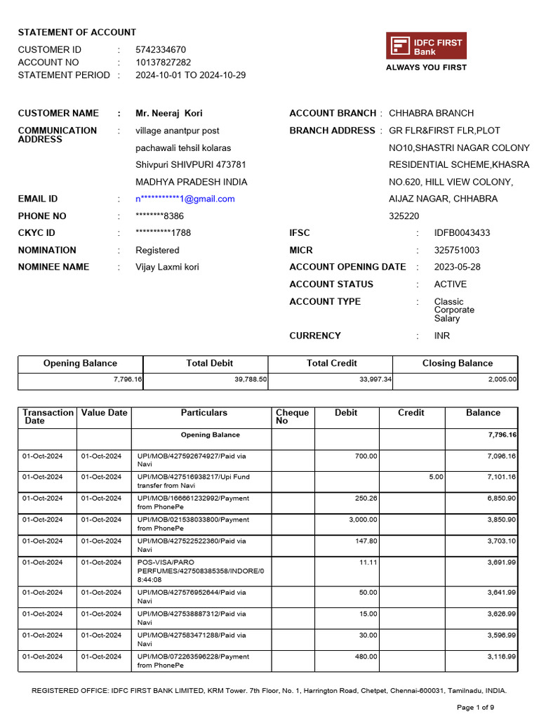 Account Statement for October 2024 | PDF | Credit Card | Banks