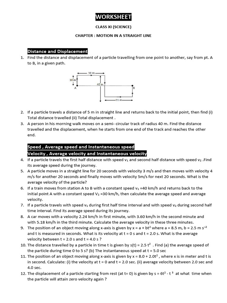 Motion in Straight Line Worksheet | PDF | Speed | Velocity