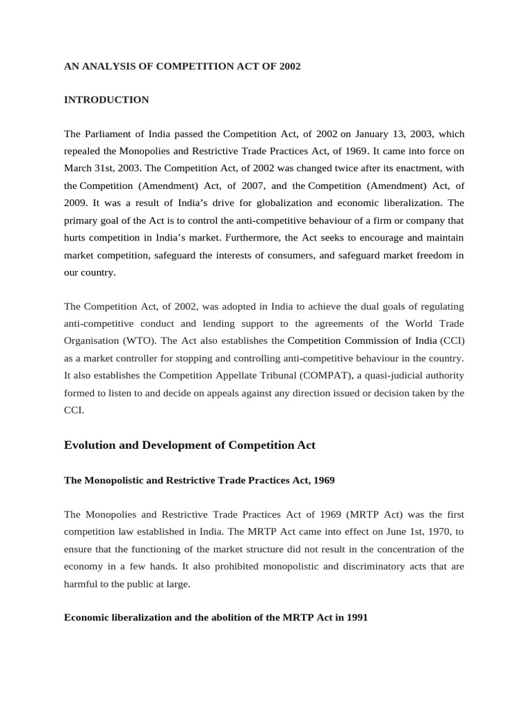 Overview of India's Competition Act 2002 | PDF | Competition Law ...