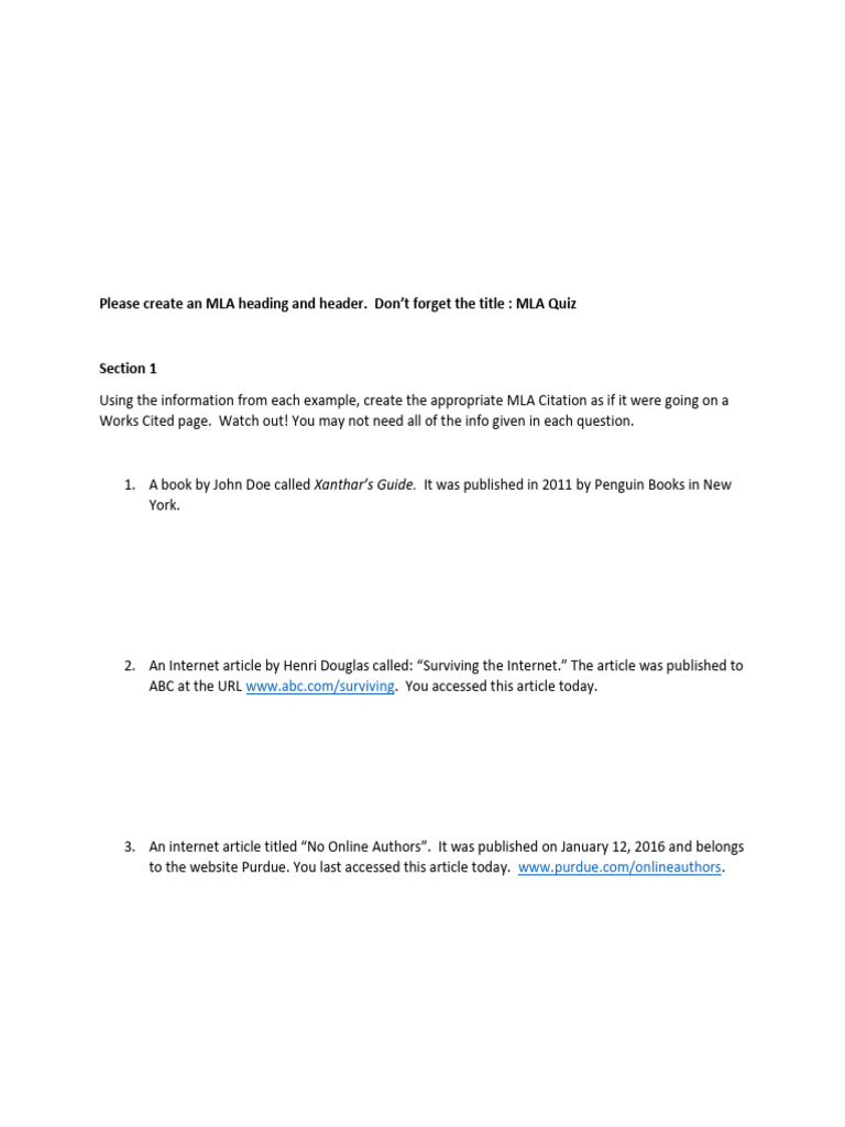 MLA Quiz | PDF | Foreign Language Studies | General Fiction