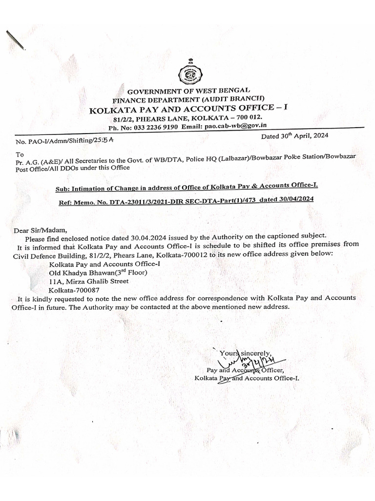 Intimation Related To Relocation of Office | PDF