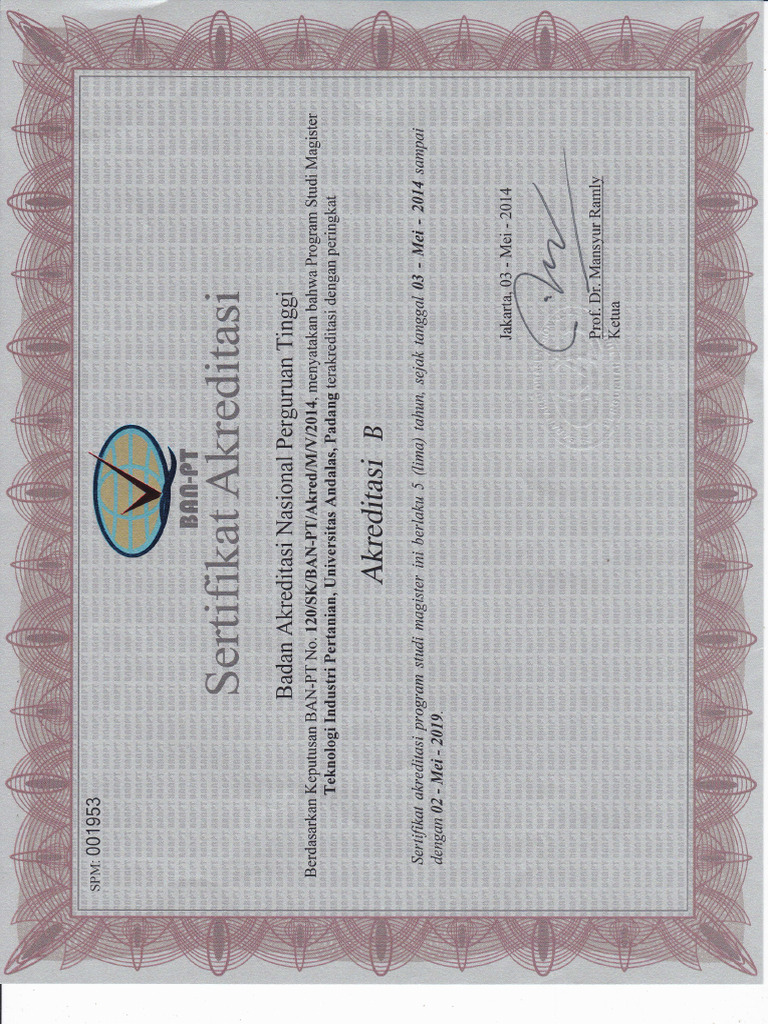 Sertifikat Akreditasi S2 TIP Asli 2014 | PDF