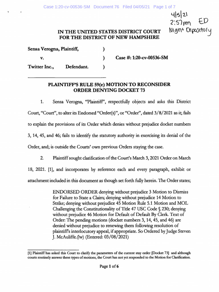 Rule 59E Motion To Alter | PDF | Prejudice (Legal Term) | Virginia ...