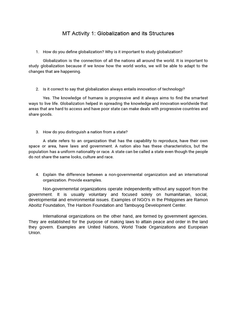 MT Activity 1 - Globalization and Its Structures | PDF