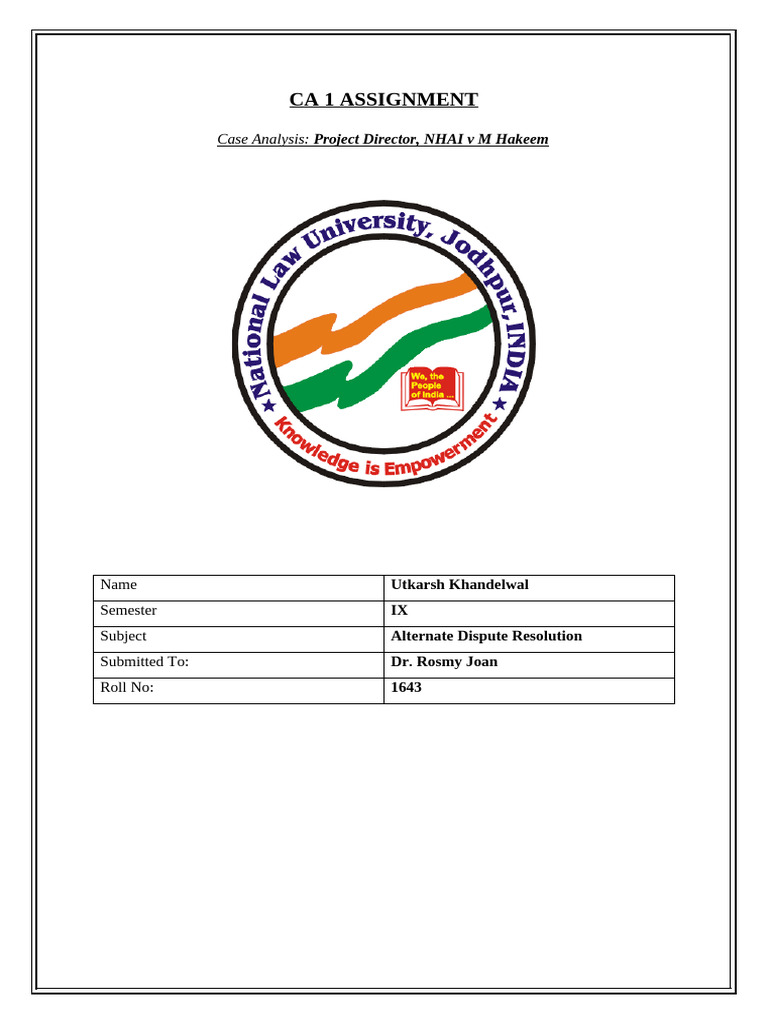 CA 1 Assignment | PDF | Arbitration | Judgment (Law)