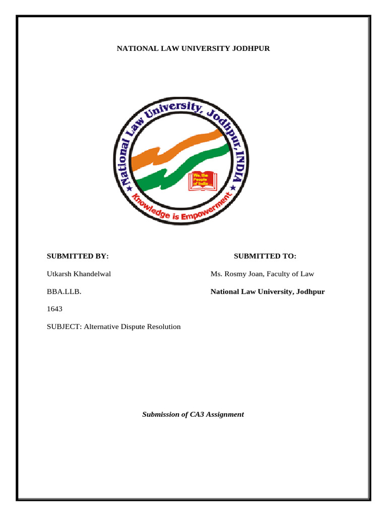 CA 3 ADR Assignment 1643 | PDF | Arbitration | Alternative Dispute Resolution