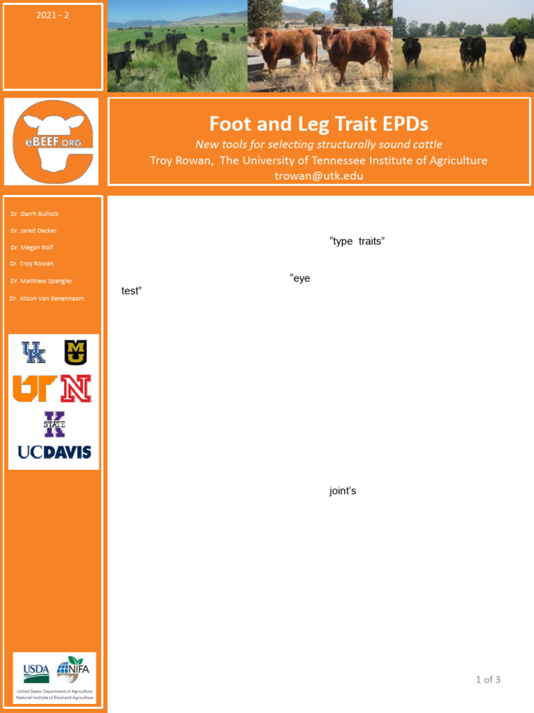 Revision Visual 2021-2 Foot and Leg Trait EPDs | PDF | Cattle | Heritability