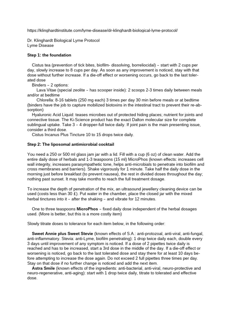 Klinghardt Lyme Protocol | PDF | Dose (Biochemistry) | Chemistry