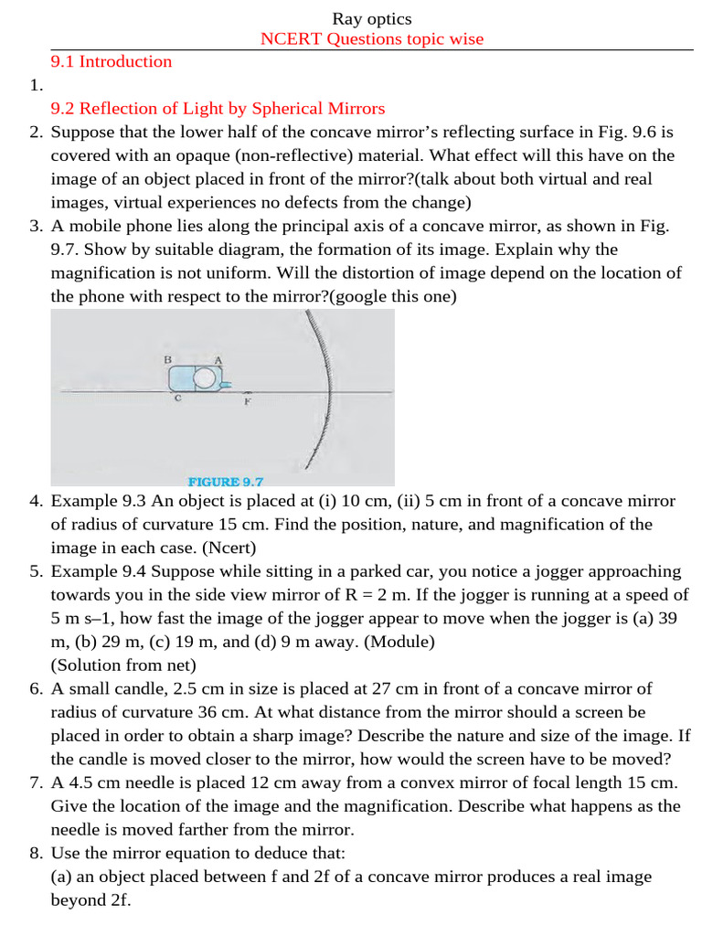 Ray optics Ncert Topic wise | PDF | Optics | Electromagnetic Radiation