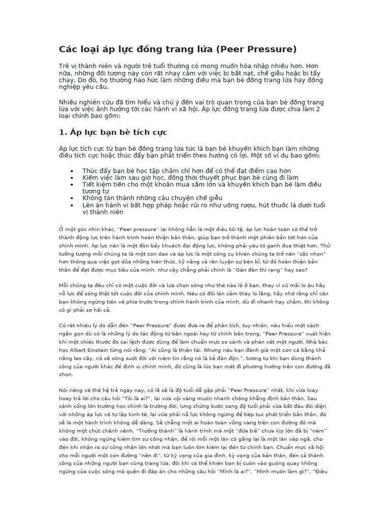 Các Lo I Áp L C Đ NG Trang L A (Peer Pressure) | PDF