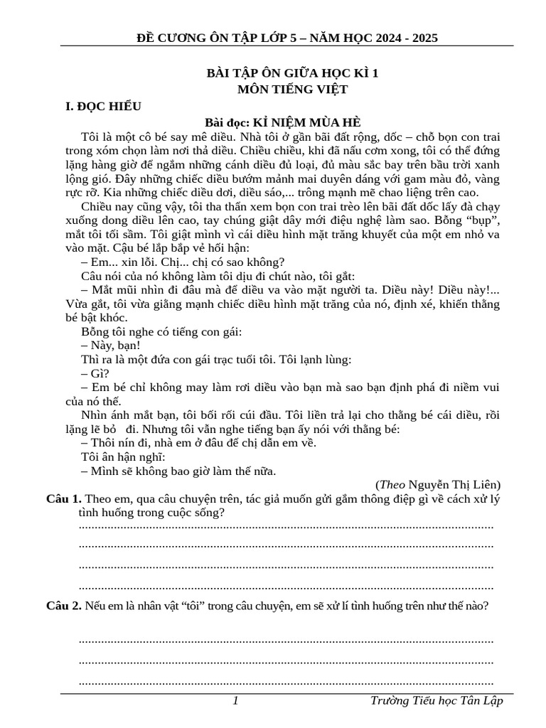 TV 5 - ĐỀ CƯƠNG GIỮA HK1 | PDF