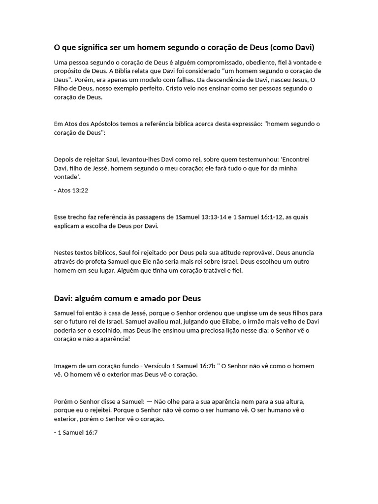 Davi: O Homem Segundo o Coração de Deus | PDF | Davi | Deus