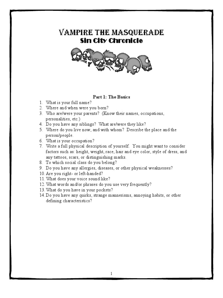 Vampire The Masquerade - Character Creation 100 Questions | PDF ...