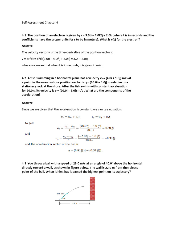 Self-Assessment Chapter 4 | PDF | Acceleration | Velocity
