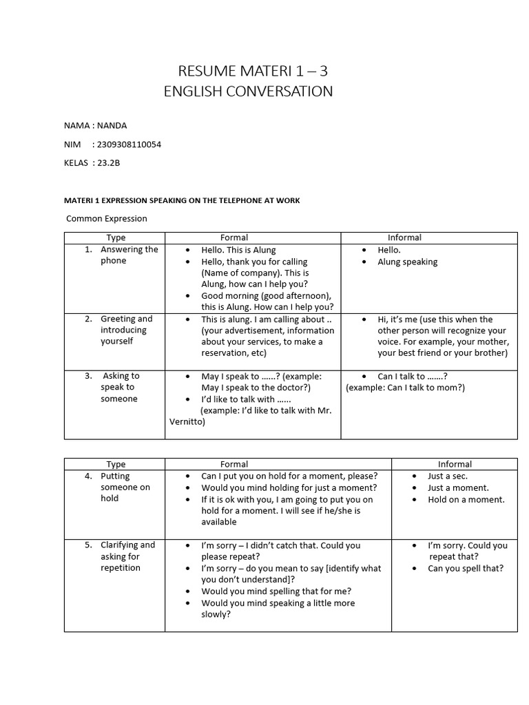 Tugas Resume English Conversations | PDF